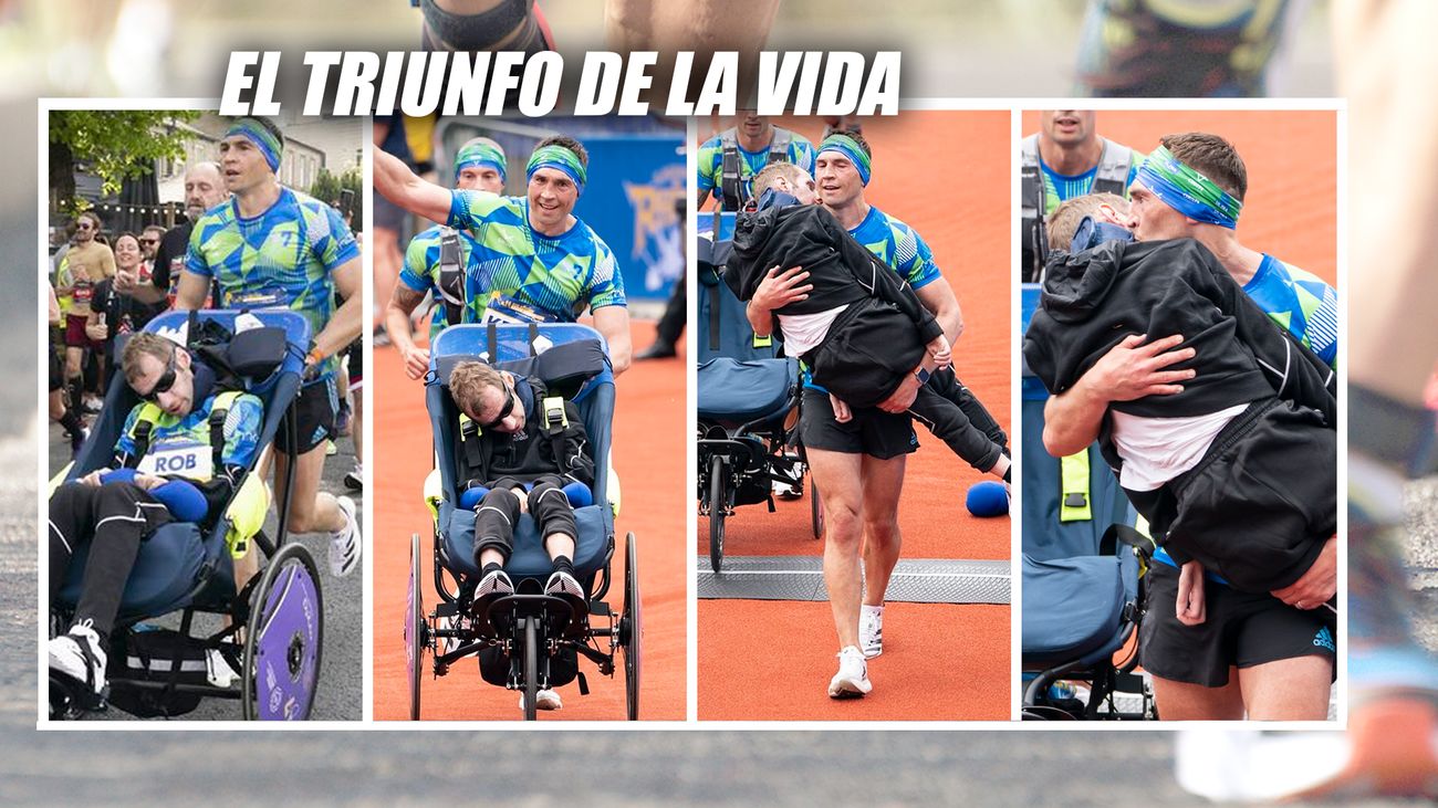 Cruza la meta de la maratón de Leeds con su amigo enfermo de ELA en brazos